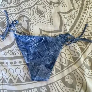 Chic by Ally B | Swim | Denim Pattern O Ring Tie Sides Bikini Bottoms ...